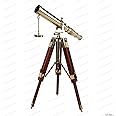 US HANDICRAFTS Vintage Brass Telescope on Tripod Stand - Antique Desktop Spyglass With DF Lens ...