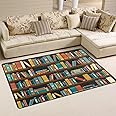 Use7 Cartoon Library Book Shelf Bookworm Area Rug Rugs Non-Slip Floor ...