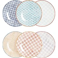 Nicola Spring Hand-Printed Dinner Plates - 25.5cm - 3 Colours - Pack of ...