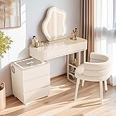 Vanity Table Set with Mirror,Wireless Charging Station/Bluetooth ...