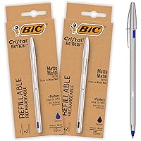 BIC Cristal Re'New, Premium Refillable Ballpoint Pen, in Black and Blue, Pack of 2 Including 2 ...