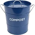 Dark Blue Metal Kitchen Compost Caddy - Navy Blue Composting Food Bin ...