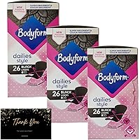 3 Packs of Bodyform Dailies Panty Liners | 26 Black Panty Liners for ...