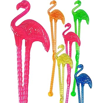 12 Pink Flamingo Swizzle Stick Drinks Stirrers PLUS 6 Party Animal ...