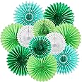 SUNBEAUTY Green Paper Fans Decoration Reusable Hanging Paper Fan Set ...