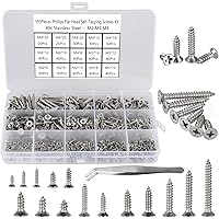 WELLOCKS Assorted Stainless Steel Screws Set 265 PCS M3/M4/M5 Self Tapping Screws Set, Flat Head ...