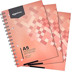 Amazon Basics Wirebound Notebook, 100 Sheets / 200 Pages, A5, 80GSM, [3 ...