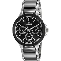 Titan Ceramic Fusion Quartz Multifunction Black Dial Silver Dual-Toned ...