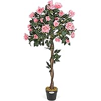 Artificial Rose Tree Cream Flowers Twisted Wooden Trunk Potted Indoor ...