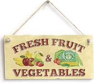 Fresh Fruit & Vegetables - Handmade Retro Vintage Wooden Kitchen Sign ...