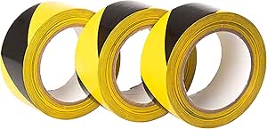 GTSE Premium Triple Pack of Black/Yellow Hazard Warning Tape - 50mm x 33m - 3 Rolls - Adhesive ...