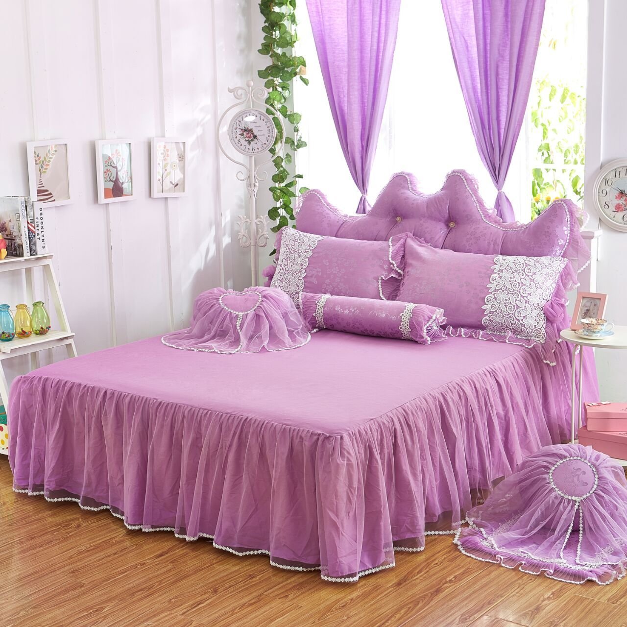 Girls Bedding Sets White Lace Ruffle Duvet Cover Set Princess Bed Skirt ...