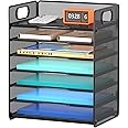 TQVAI 7 Tier Letter Tray Desk Tidy Organiser with Drawer Magazine File ...