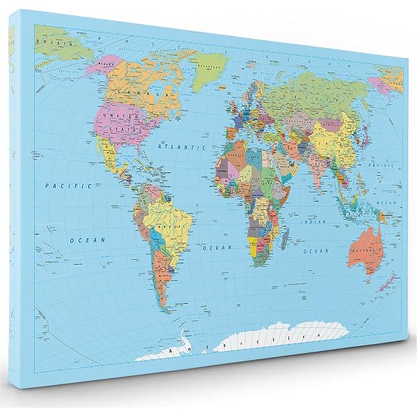 Large World Wall Map Political Canvas