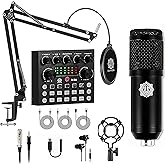 Cezo BM 800 Condenser Microphone Kit Set with V8 Sound Card, Boom Arm Stand, Pop Shield ...
