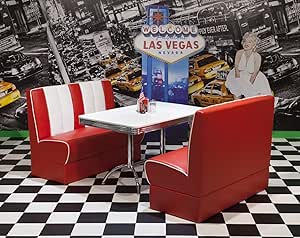 American Diner Furniture 50s Style Retro Table And Red Booth Set ...
