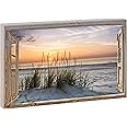 Amazon.de: Bild auf Leinwand mit Fenster-Motiv Fensterblick Dünenweg | 120 x 80 cm, Farbig, quer ...