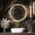 50cm Round LED Mirror Bathroom, Bathroom Mirror with LED Lights, Circle ...
