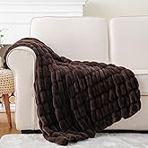BATTILO HOME Faux Fur Throw Blanket Chocolate Brown Pillow Cover Set ...