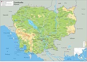Cambodia Physical Map - Paper Laminated (A1 Size 59.4 x 84.1 cm ...