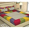 BedZone 144TC 100% Cotton Rajasthani Double Bedsheet with 2 Pillow Covers (90 X 100, Multi ...