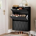 UEV Modern Wooden Shoe Cabinet with Flip Drawers, Tilt-Out Storage for ...