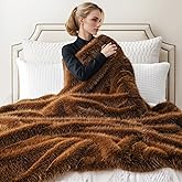 Hyde Lane Faux Fur Throw Blanket - Ultra Long Pile, Luxury Fluffy Bear Brown with Black Tipped ...