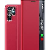 S24 Ultra Flip Case for Samsung Galaxy S24 Ultra 5G Case, Clear View Slim Fit Leather Cover for ...