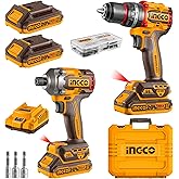 INGCO Perceuse Visseuse à Percussion Compact Sans Fil 20V, Moteur Sans Balais, 66NM, 2000 tr/min ...