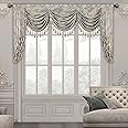 TOPLUXE Swag Valance for Windows, Damask Waterfall Valance with Tassels ...