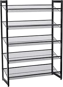SONGMICS 5 Tier Metal Mesh Shoe Rack with Flat Angled Shelves, Large ...