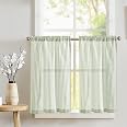 TOPICK Blue Striped Small Curtains 36 Inch Drop Linen Kitchen Curtains ...
