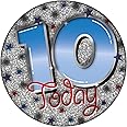 Age 10 Birthday Badge Blue, Red And Silver Holographic Recyclable 10th Birthday Party Badge ...