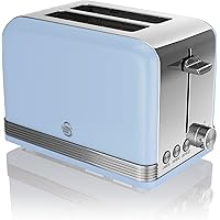 Swan 2 Slice Retro Toaster, Blue, Defrost, Cancel and Reheat Functions ...