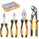INGCO 3Pcs High Leverage Pliers Set, 8" Combination Pliers and 7" Diagonal Cutting Plier and 6 ...