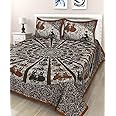 BedZone 100% Cotton Rajasthani Jaipuri Traditional King Size Double Bed Bedsheet with 2 Pillow ...