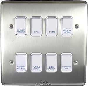 Satin Chrome Customised Kitchen Grid Switch Panel with White Switches ...