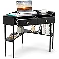 SFAREST Corner Desk, Wooden Triangle Computer Desk with Open Shelf ...