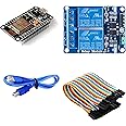 R&D ESP8266 NodeMCU WiFi with 2 Channel Relay Module and Jumper Wire for Electrical Control Kit ...