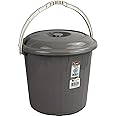 5L Litre Sturdy Bucket with Lid for Rubbish Waste Storage (Grey ...