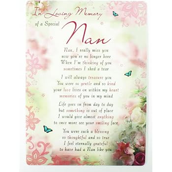 In Loving Memory Of A Special Nan Graveside Grave Card Keepsake Poem ...