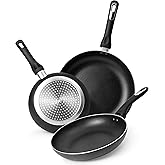 KICHLY Induction Hob Pan Sets Non Stick, 3 Pcs Frying Pans, Professional Chefs Kitchen Cookware ...