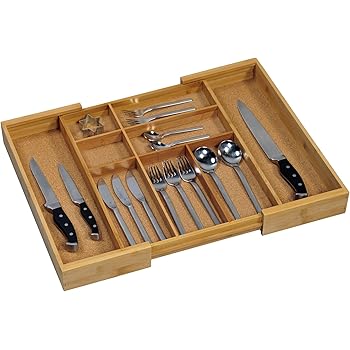 Relaxdays Besteckkasten verstellbar H x B x T: ca. 5 x 48 x 46 cm Schubladeneinsatz aus Bambus ...