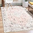MUJOO Boho Area Rug 3'x5' Machine Washable, Pink Small Non Slip Area ...