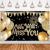 We Will Miss You Banner - Black Gold Retirement Party Backdrop Decorations Sorry You Leaving ...