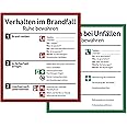Verhalten im Brandfall und bei Unfällen (Schilder Set - 18x20cm) - Plakat für Büro und Betrieb ...