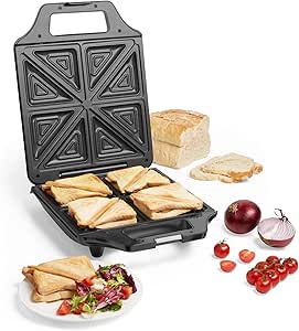 VonShef Sandwich Toaster, Deep Fill 4 Slice Toastie Maker with Easy ...