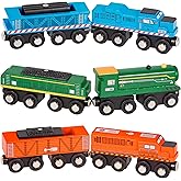 Battat – Wooden Locomotive & Freight Cars – Classic Wooden Toy Train ...