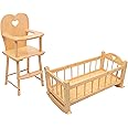 SET OF Dolls Wooden Rocking Cradle Cot Bed and Matching Doll's Feeding ...