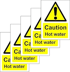 Caution Hot Water Safety Sign - Self Adhesive Sticker 100mm x 75mm ...